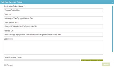 Edit Box Access Token Screen