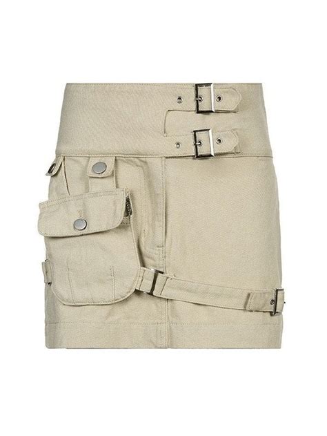 Buckled Strap Denim Cargo Mini Skirt Cargo Skirt Chic Pencil Skirt
