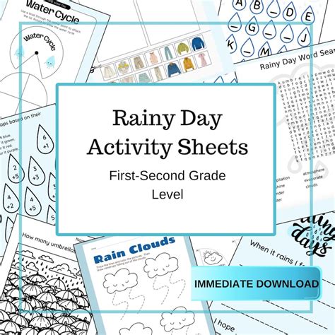 Rainy Day Activity Pages 1st 2nd Grade Worksheets Digital Download
