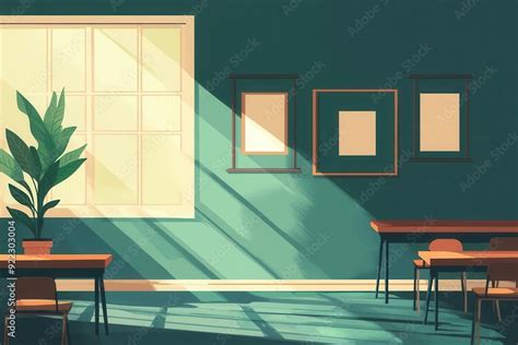 Flat Design Classroom Interior First Day Of School Teacher Desks Flat Design Calm Learning