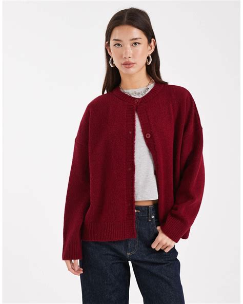 Collusion Oversized Crew Neck Cardigan In Red Lyst