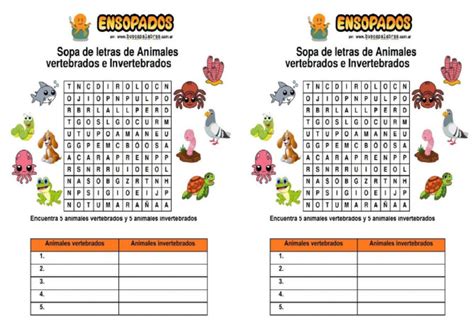 Sopa De Vertebrados E Invertebrados 2024 Doble Pdf