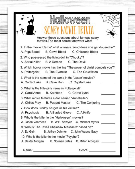 Halloween Scary Movie Trivia Quizcostume Party Game Printable Or Vir