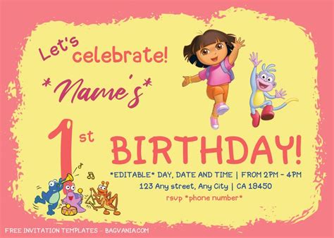 Dora The Explorer Birthday Invitation Templates Editable With