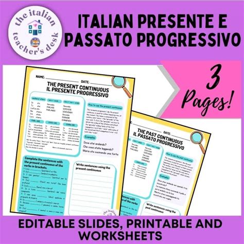 Italian Presente E Passato Progressivo Editable Printable Worksheets 9th 10th Gr