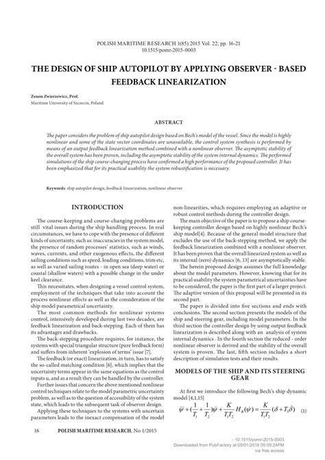 Pdf The Design Of Ship Autopilot By Applying Observer Based Feedback Linearization
