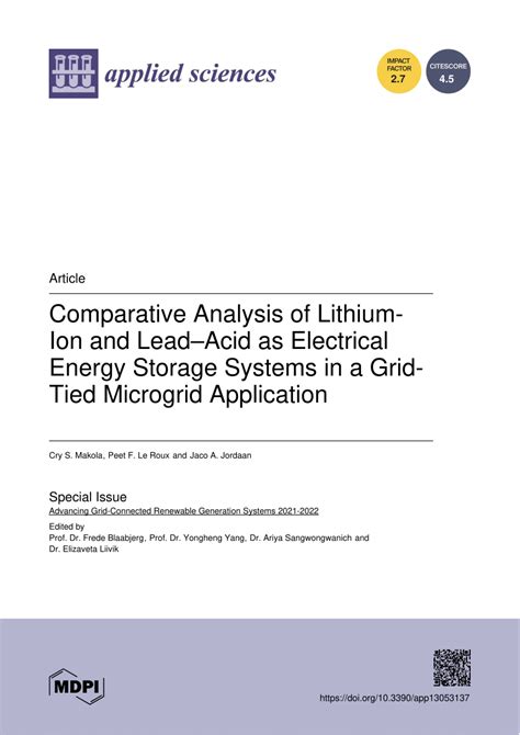 Pdf Comparative Analysis Of Lithium Ion And Lead Acid As Electrical Energy Storage Systems In