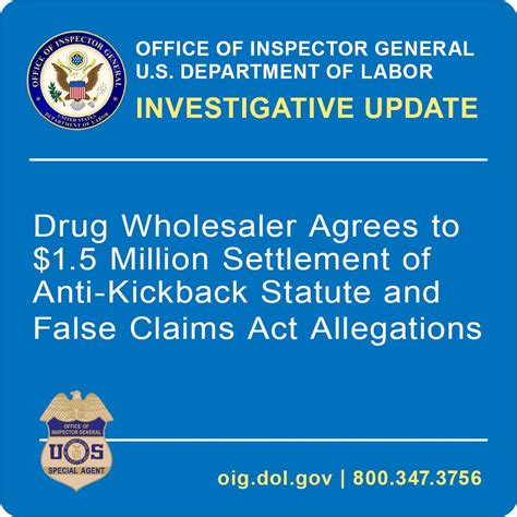 Dol Oig Investigative Update Drug Wholesaler Agrees To 1 5 Million… U S Department Of Labor