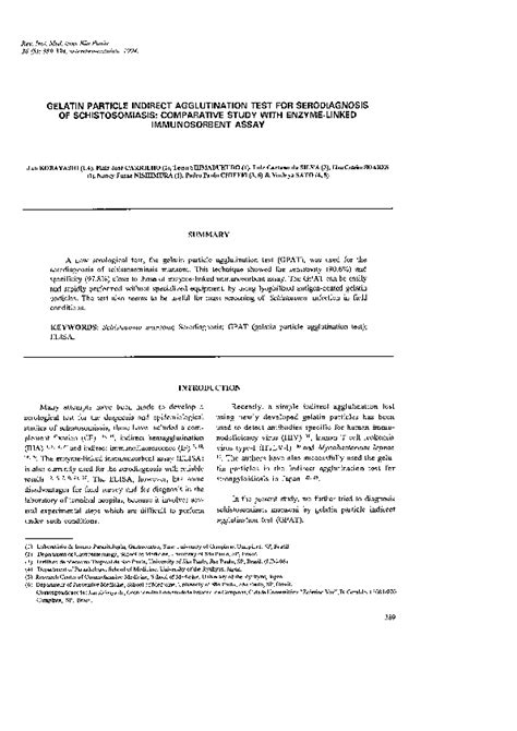 Pdf Gelatin Particle Indirect Agglutination Test For Mass Examination