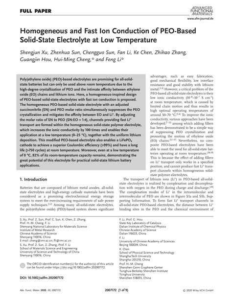 Homogeneous And Fast Ion Conduction Of Peo‐based Solid‐state