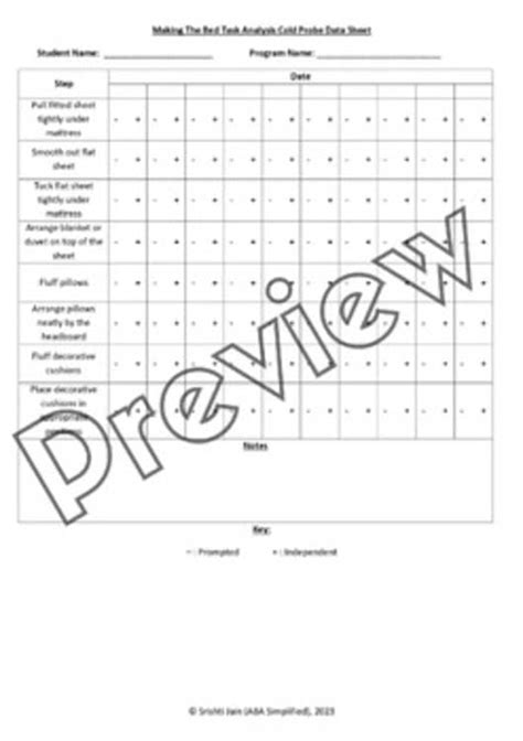 Editable Task Analysis Data Sheets For Making The Bed Aba Therapy