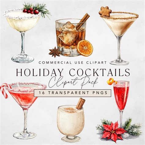 Christmas Cocktail Clipart Watercolor Holiday Cocktails Winter Drink