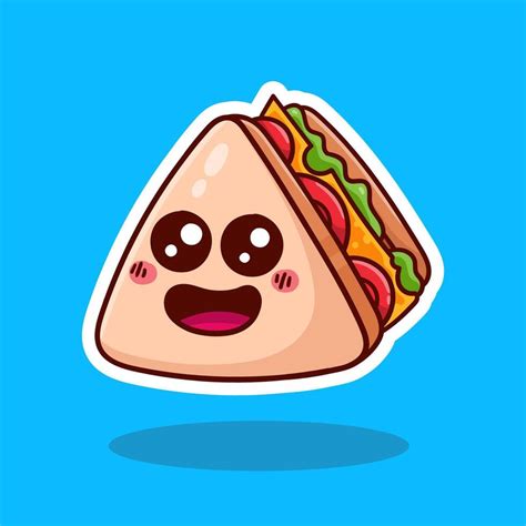 Illustration Cute Cartoon Sandwich With Smile Face Good For Sticker