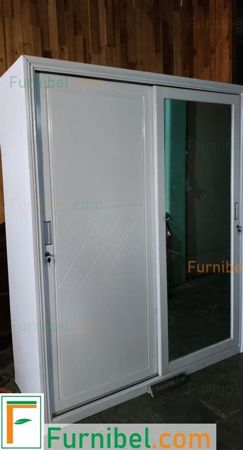 Jual Lemari Pakaian 2 Pintu Geser Sliding Cermin Kayu Solid