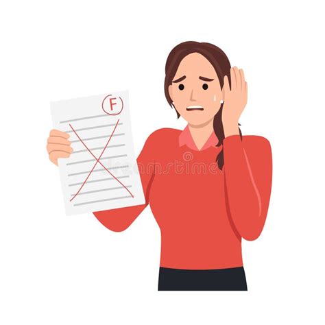 Girl Holding Paper Sheet With Grade On It Girl Standing With Grade F
