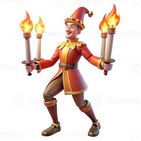 Impressive Rustic A Medieval Jester Juggling Flaming Torches In A Grand Hall Illuminated By
