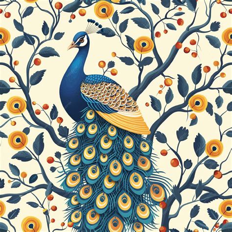 Premium Vector Peacock Seamless Pattern Background Vector Cute Birds