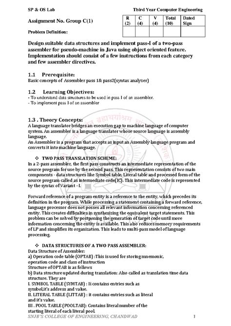 Java Implementation Of Pass I In Two Pass Assembler Spos Assignment 1