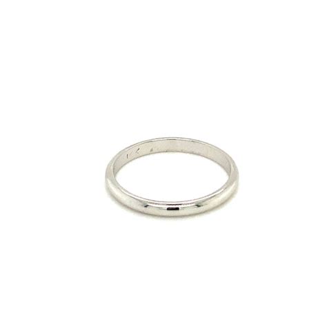 Circa 1980 14k White Gold Half Round Wedding Band 2 Gem