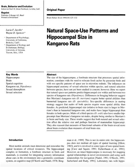 Natural Space Use Patterns And Hippocampal Size In Kangaroo Rats