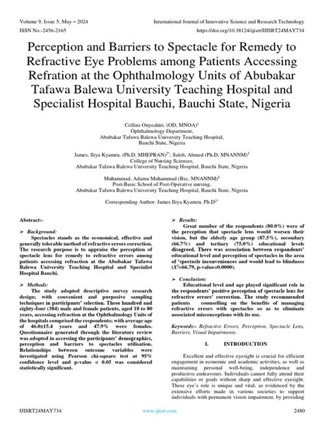 Perception And Barriers To Spectacle For Remedy To Refractive Eye