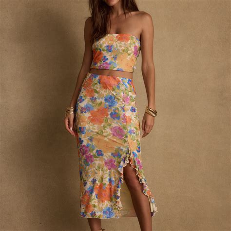 Marisol Floral Mesh Midi Skirt 12th Tribe