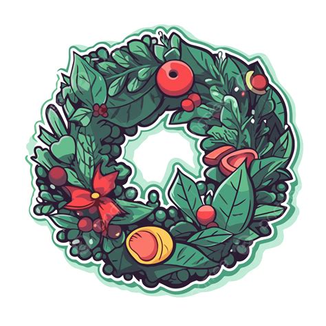 열매와 잎 클립 아트와 크리스마스 화 환 디자인 벡터 고립 된 만화 크리스마스 화 환으로 스티커 디자인 상표 Png 일러스트 및 벡터 에 대한 무료 다운로드 Pngtree