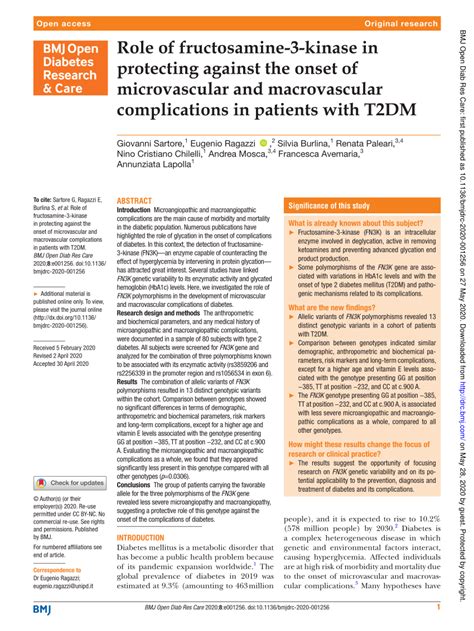 Pdf Role Of Fructosamine 3 Kinase In Protecting Against The Onset Of