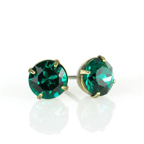 Brass Emerald Crystal Stud Earrings Available At Anne Koplik Designs
