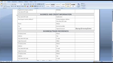Credit Application Template Excel