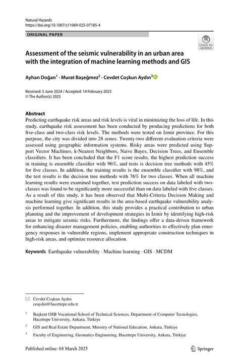 Pdf Assessment Of The Seismic Vulnerability In An Urban Area With The Integration Of Machine