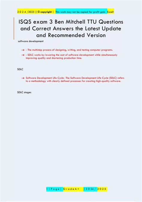 Isqs Exam 3 Ben Mitchell Ttu Questions And Correct Answers The Latest