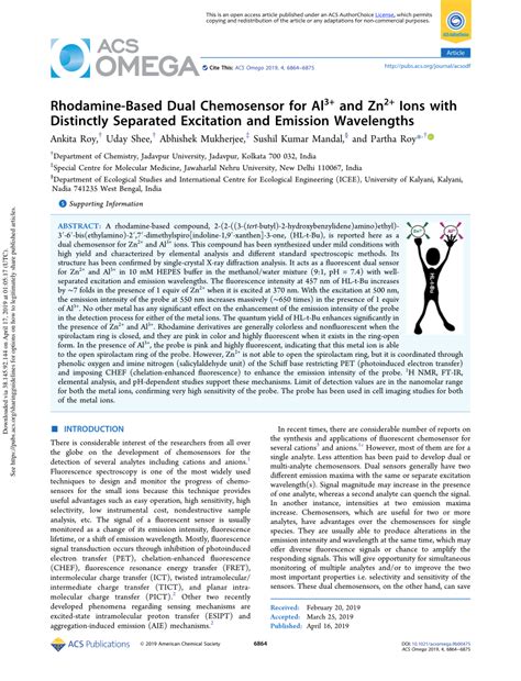 Pdf Rhodamine Based Dual Chemosensor For Al 3 And Zn 2 Ions With