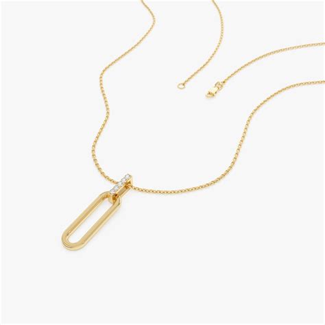 Diamond Necklace 14k Gold Paper Clip Link Pendant Necklace Layering