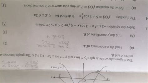 The Diagram Shows The Graph Of Y Sin X And Y 2 Cos X For Pi Leq
