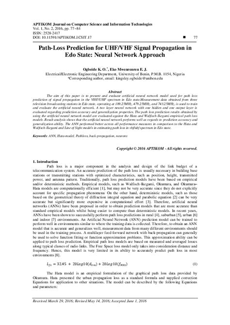Pdf Path Loss Prediction For Uhfvhf Signal Propagation In Edo State