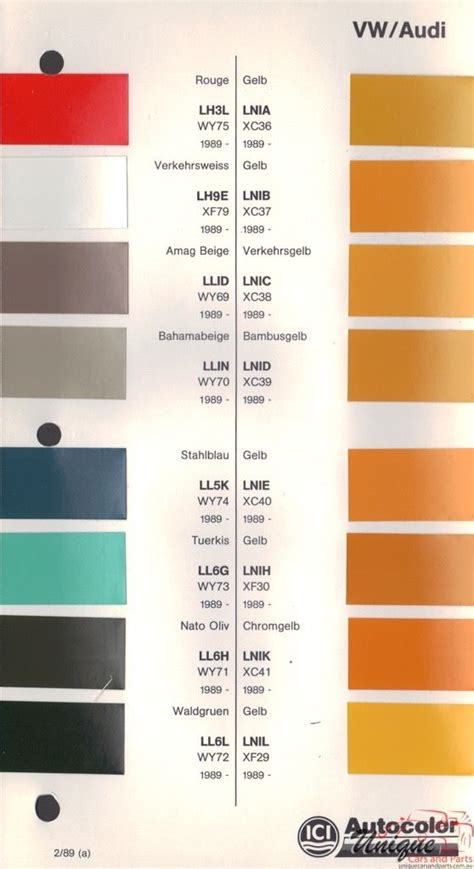 Volkswagen Paint Chart Color Reference Paint Charts Volkswagen Chart