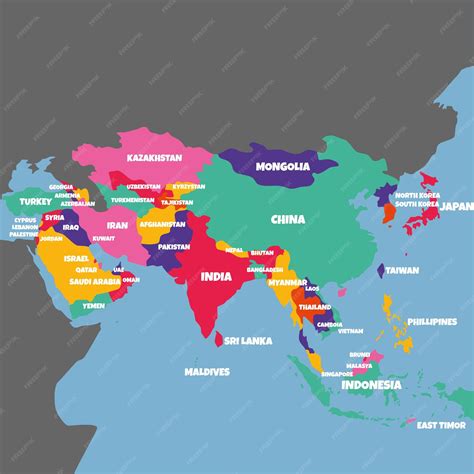 Mapa Da Ásia Com O Nome Dos PaÍses Vetor Premium