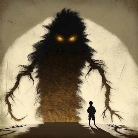 El Niño Y El Monstruo De La Sombra Ilustración De Terror Foto Premium