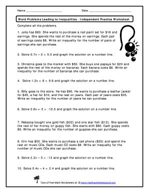 Word Problems Leading To Inequalities Independent Practice Worksheet