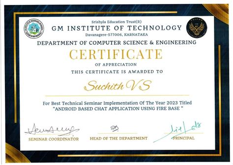Suchith Vs On Linkedin Certificateofappreciation Technicalseminar Innovationintechnology