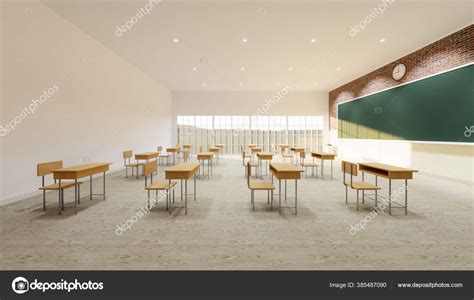 Rendering New Normal Classroom Interior Spacing Tables Chairs Prevent