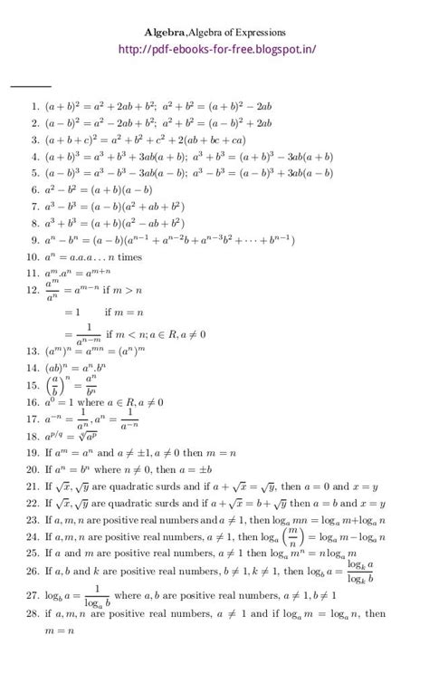 Algebra Math Equations Formulas