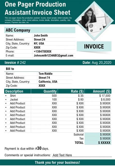 Production Assistant Invoice Template Gladysjohnsen Blog