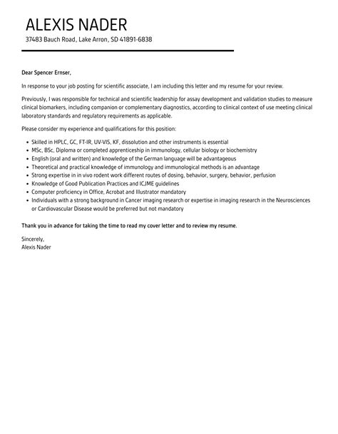 Scientific Associate Cover Letter Velvet Jobs