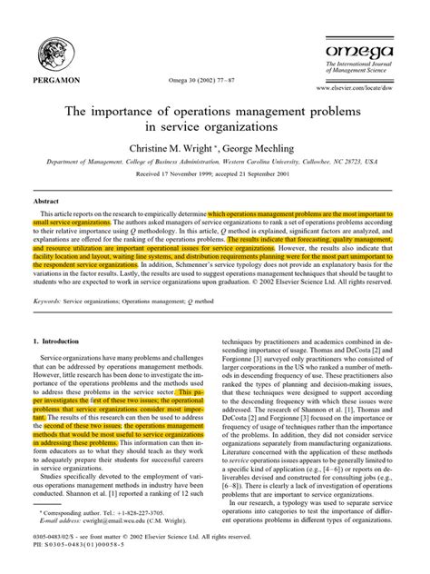 The Importance Of Operations Management Problems Pdf Factor