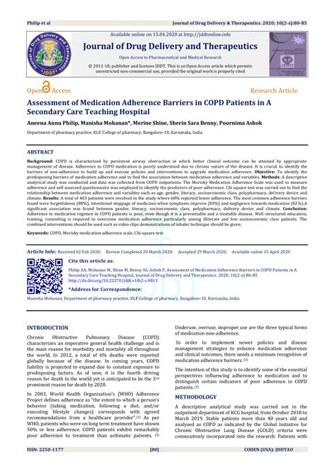Pdf Assessment Of Medication Adherence Barriers In Copd Patients In A Secondary Care Teaching
