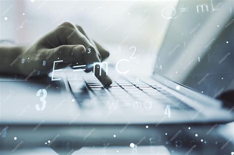 Premium Photo Creative Scientific Formula Illustration With Hands Typing On Computer Keyboard