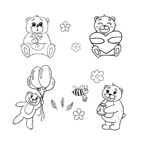 Premium Vector Cute Set Of Teddy Bears Contour Vector Illustration In