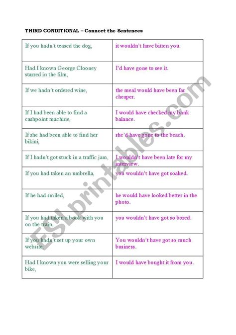 Third Conditional Connect The Sentences Esl Worksheet By Colibrita
